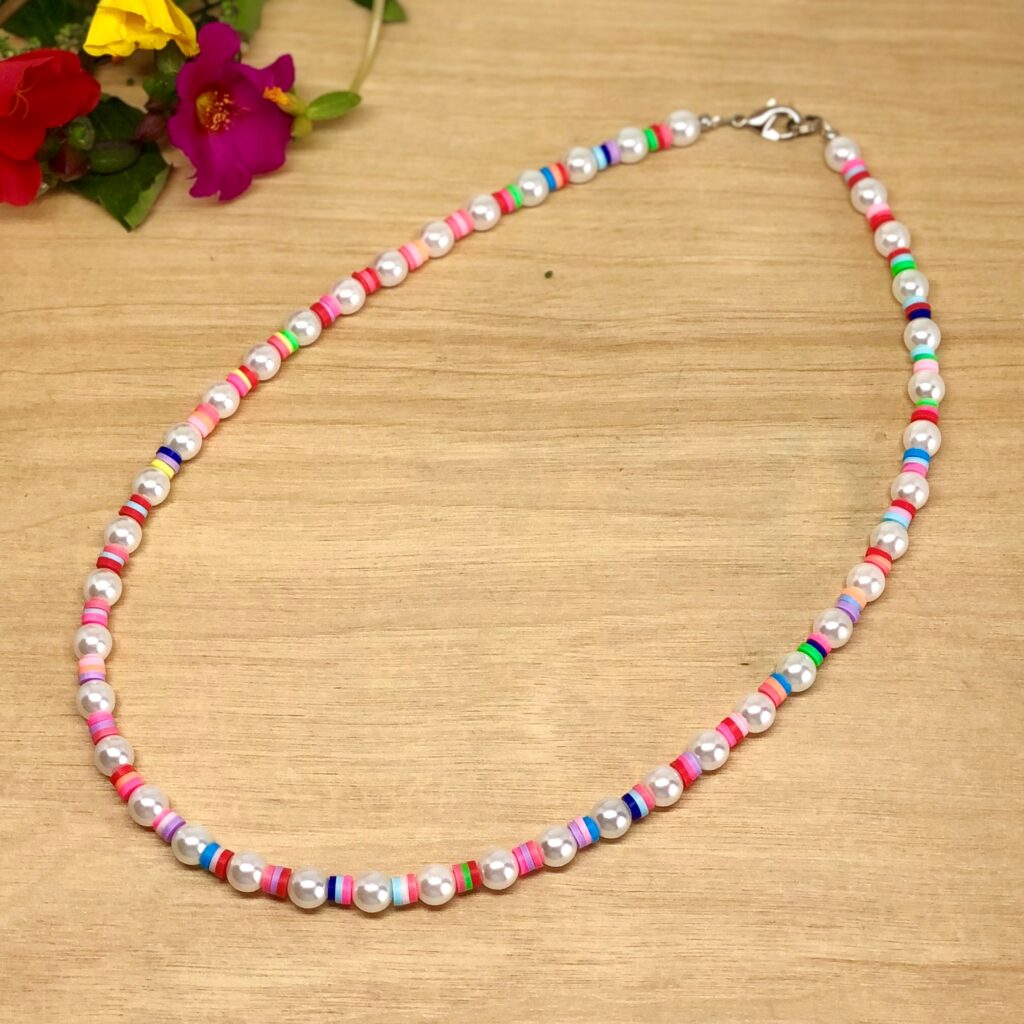 KidCore Pearl and Colorful Heishi Necklace 6mm Natural – Just Bead It